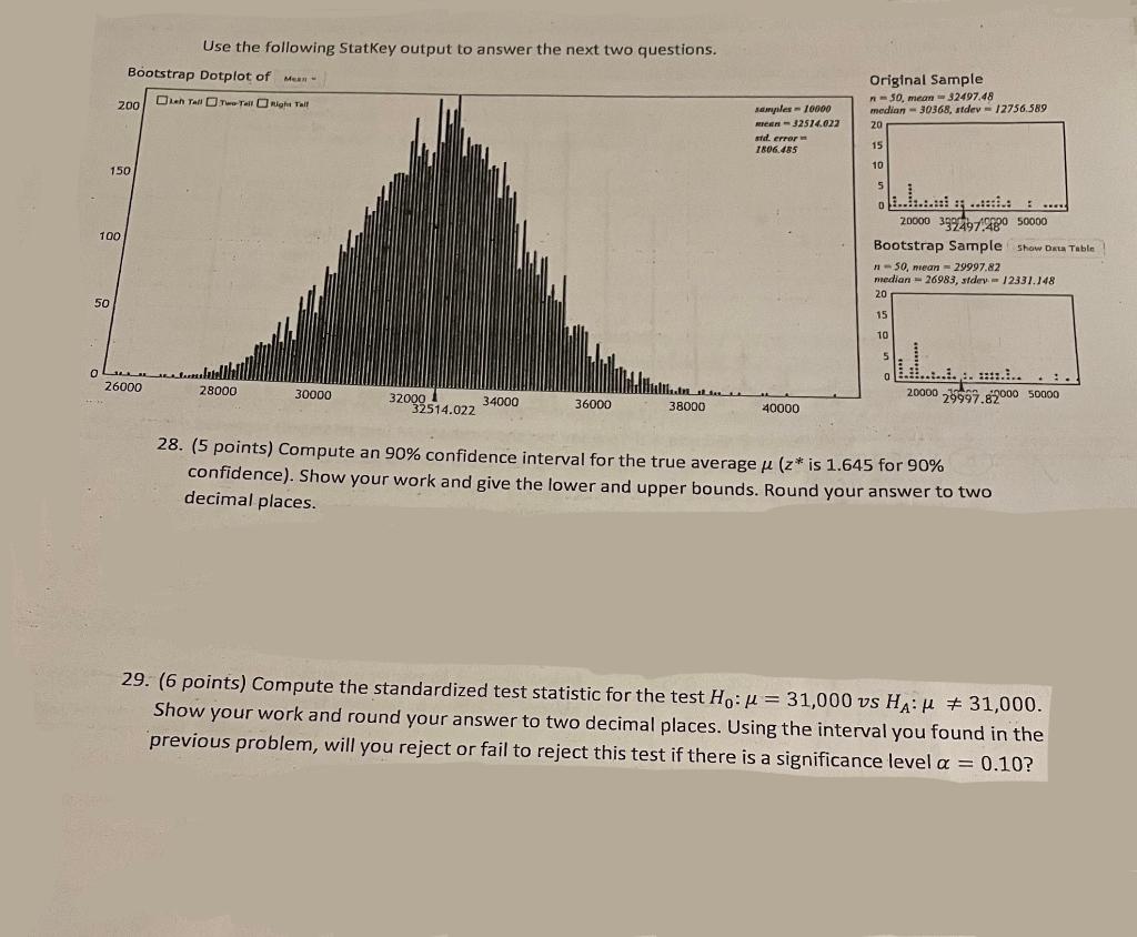 Use the following Statkey output to answer the next | Chegg.com