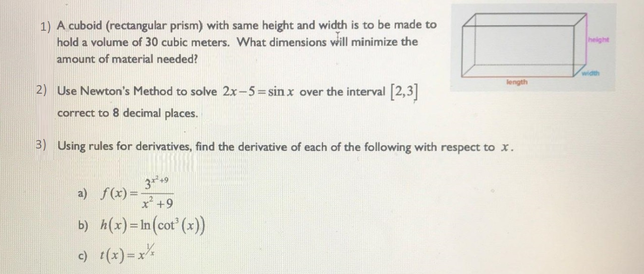 Solved 1) A cuboid (rectangular prism) with same height and | Chegg.com