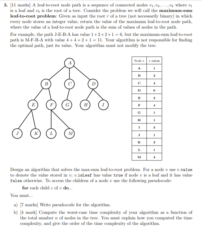 Solved 3. [11 marks] A leaf-to-root node path is a sequence | Chegg.com