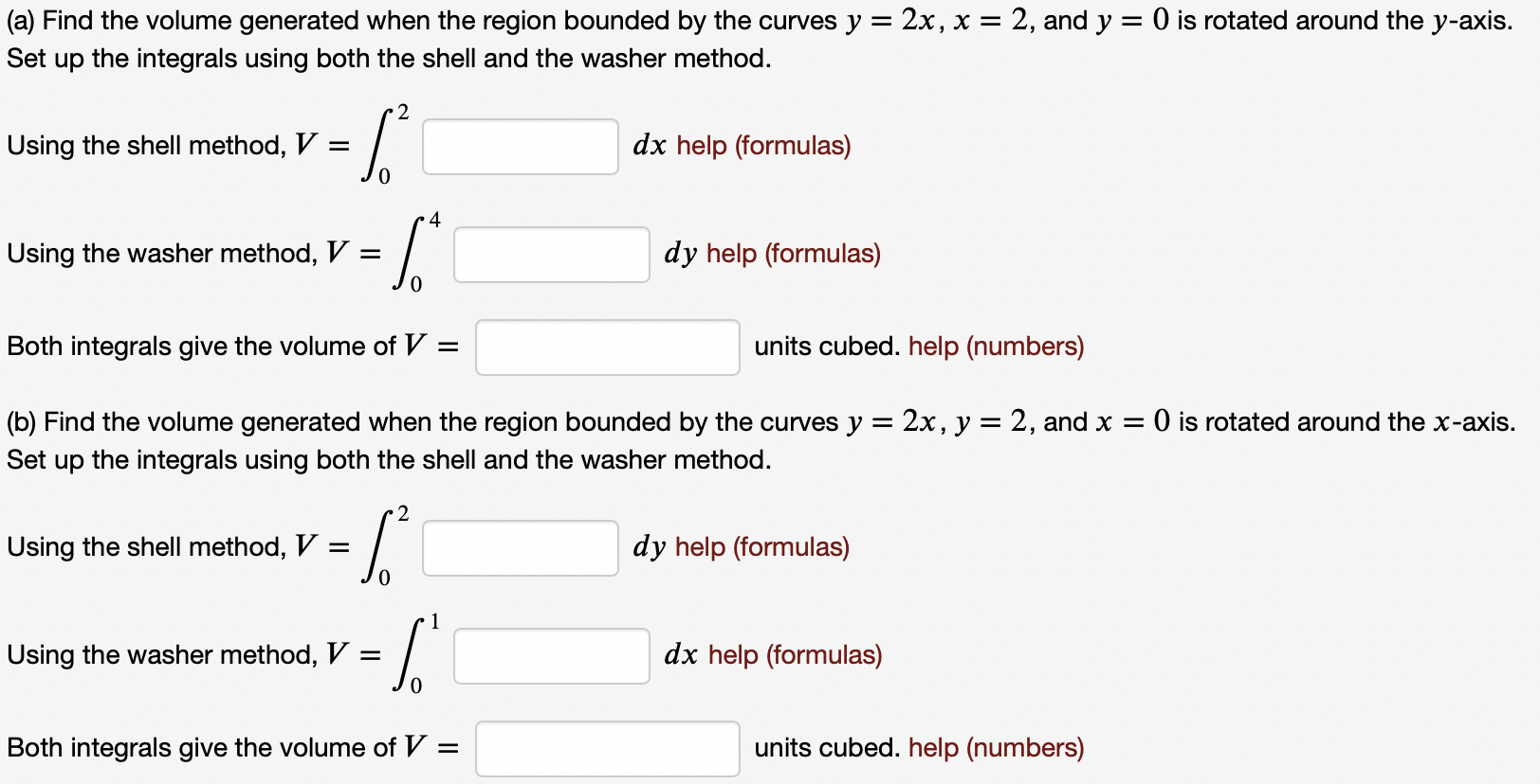 Solved A Find The Volume Generated When The Region Bounded