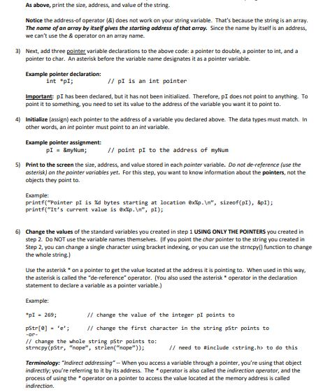 Solved Become familiar with the meaning of a "pointer" Learn | Chegg.com