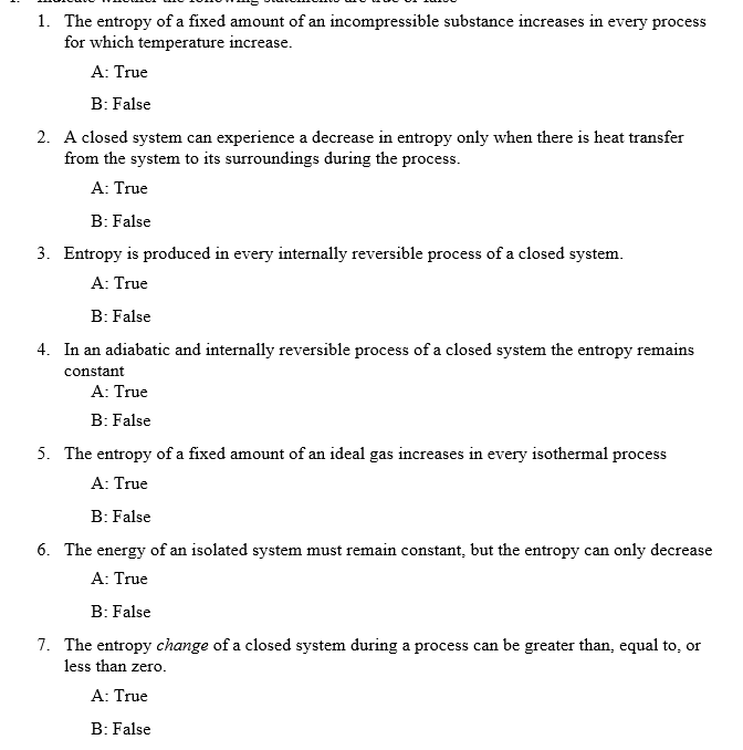 Solved 1. The entropy of a fixed amount of an incompressible | Chegg.com