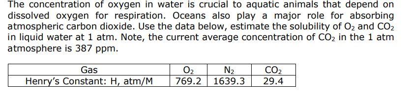 Solved The concentration of oxygen in water is crucial to | Chegg.com