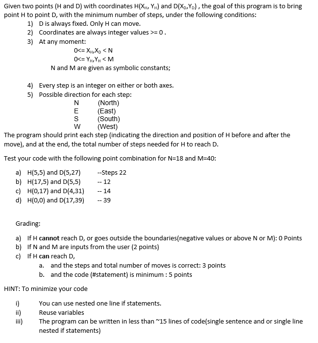 Solved Given two points (H and D) with coordinates H(X,Y) | Chegg.com