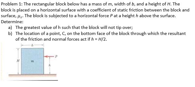 Solved Problem 1: The rectangular block below has a mass of | Chegg.com