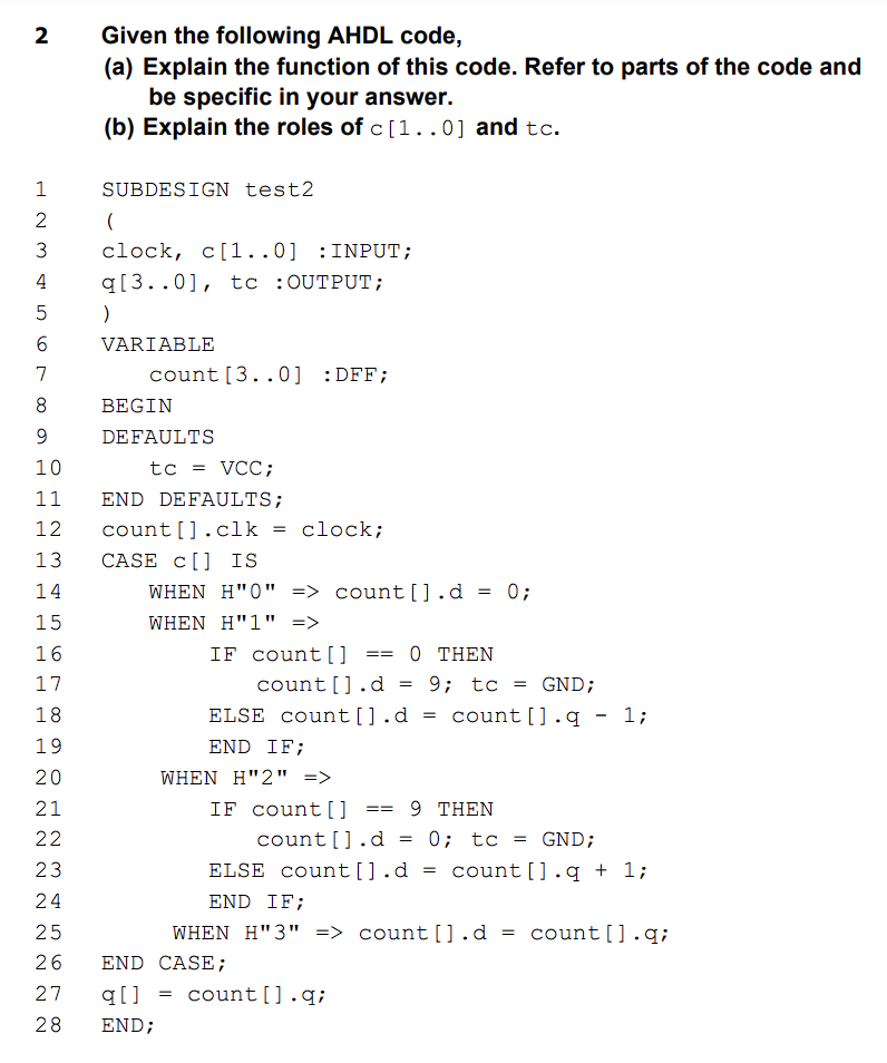 Solved 2 ﻿Given the following AHDL code,(a) ﻿Explain the | Chegg.com