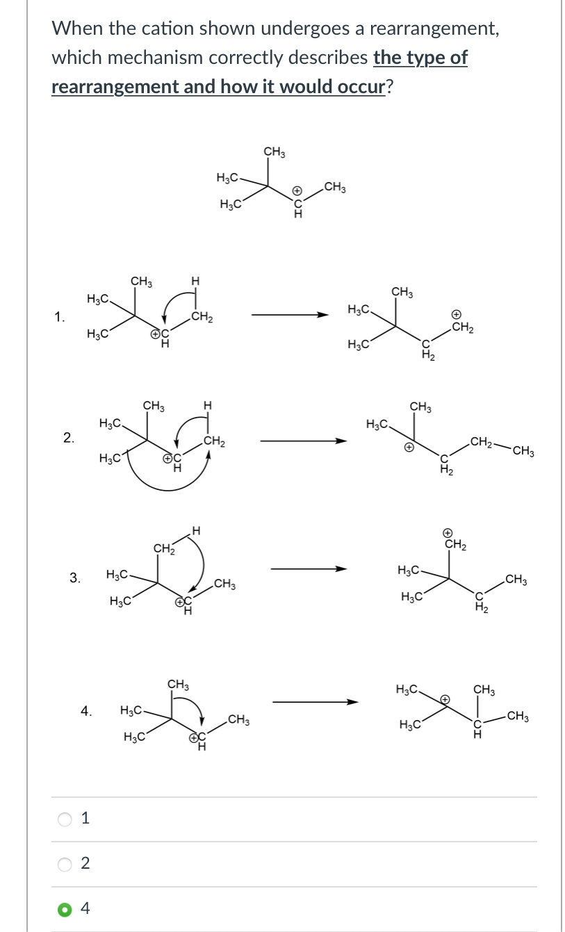 Solved When the cation shown undergoes a rearrangement, | Chegg.com