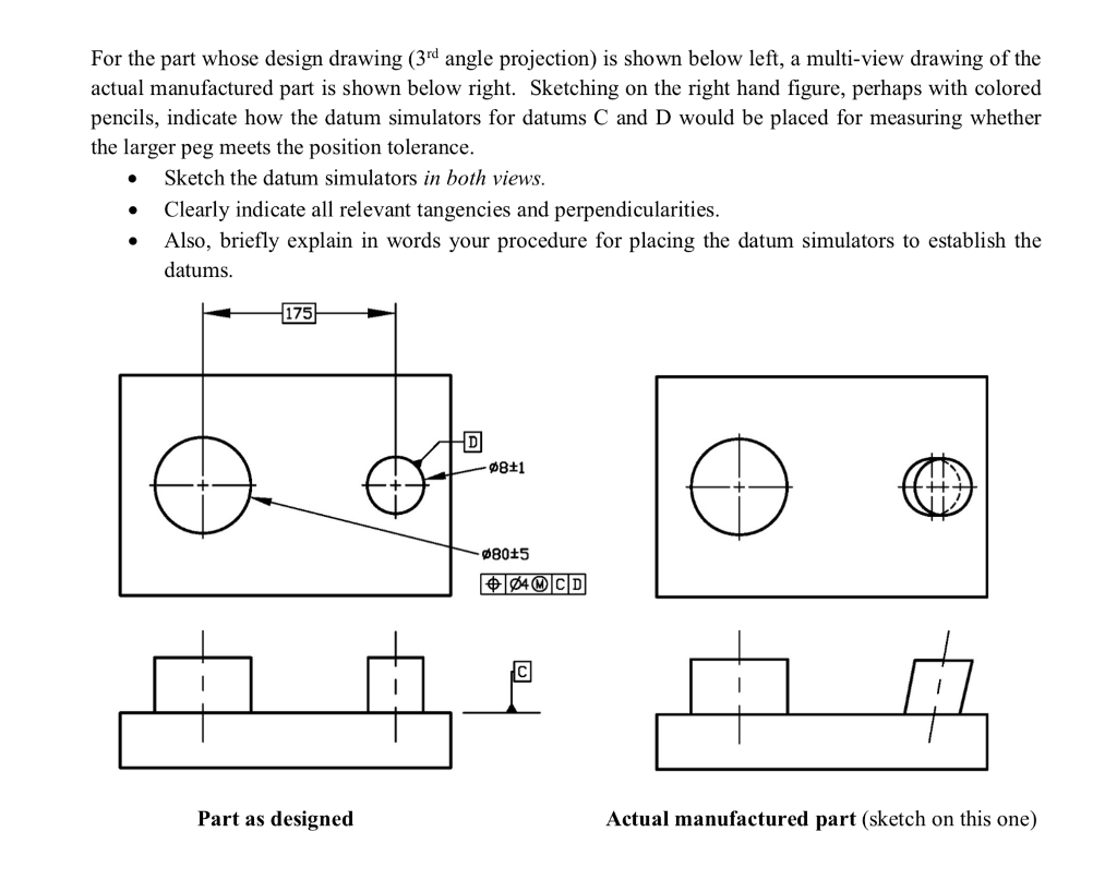 For the part whose design drawing (3rd angle | Chegg.com