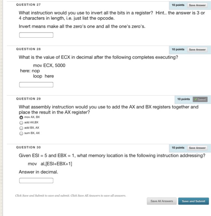Solved What instruction would you use to invert all the bits | Chegg.com
