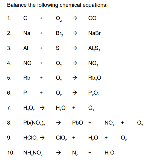 Solved Balance the following chemical equations: 1. с 0 СО 2 | Chegg.com