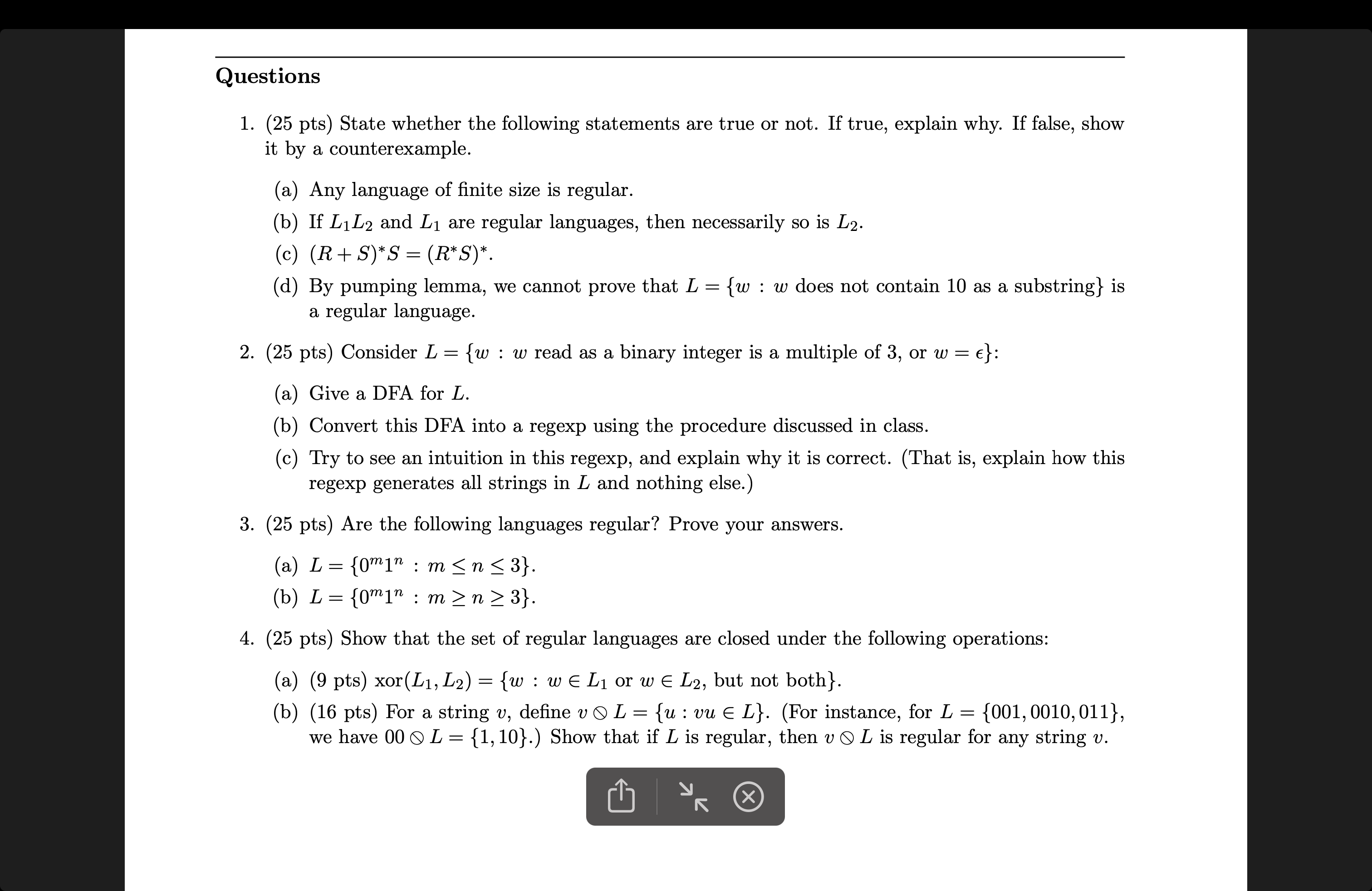 Solved 1. (25pts) State whether the following statements are | Chegg.com