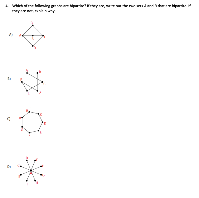Solved 4. Which of the following graphs are bipartite? If | Chegg.com