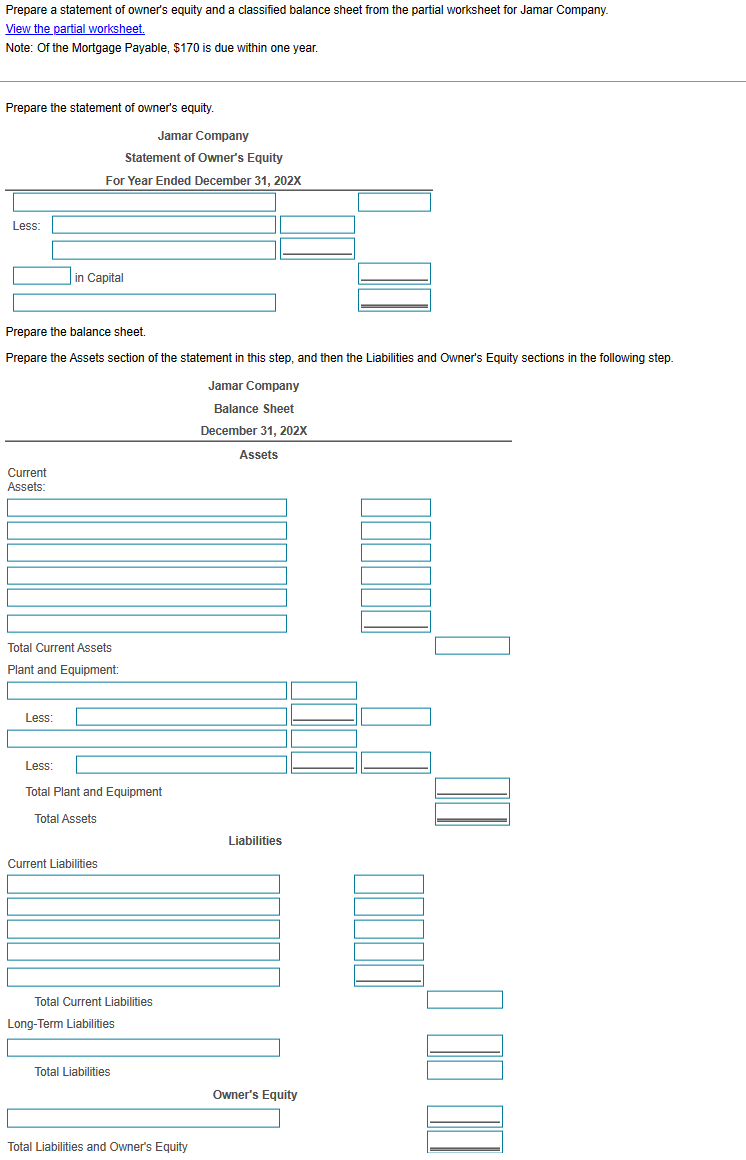 Solved Prepare a statement of owner's equity and a | Chegg.com