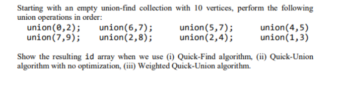 Solved Starting with an ﻿empty union-find collection with 10 | Chegg.com