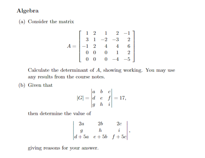 Solved (a) Consider the matrix | Chegg.com