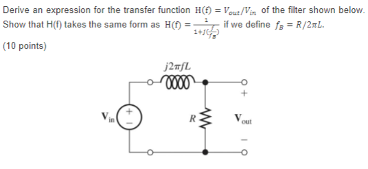 Solved Derive an expression for the transfer function | Chegg.com