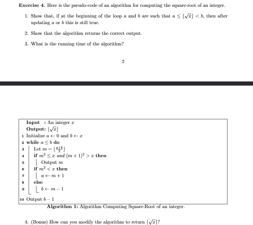 Solved Exercise 4. Here is the pseudo-code of an algorithm | Chegg.com