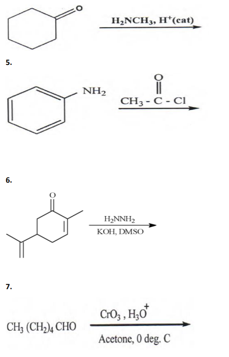 Solved H2NCH3, H(cat) 5. 9 NH2 CH3 - C-C1 6. HNNH2 KOH, DMSO | Chegg.com