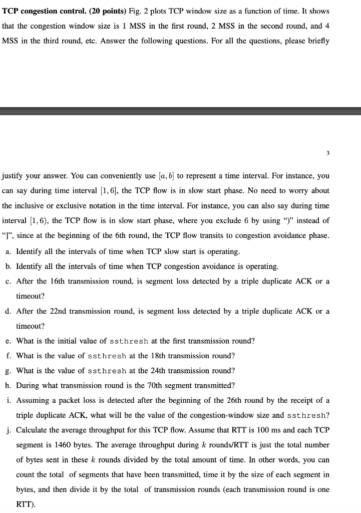 Solved TCP congestion control. (20 points) Fig. 2 plots TCP | Chegg.com