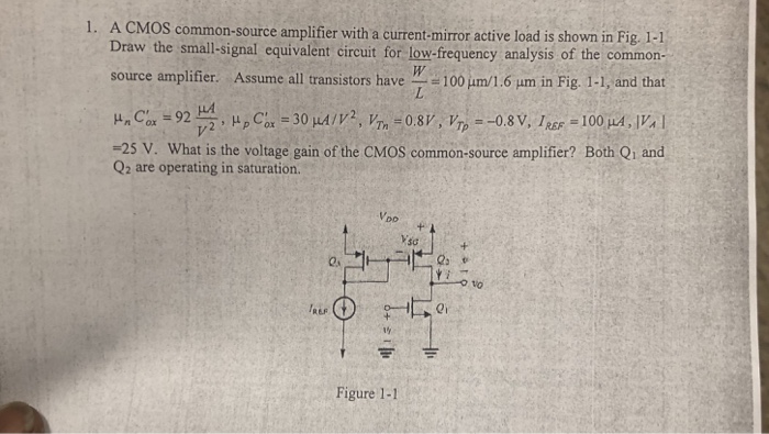 Solved . A CMOS common-source amplifier with a current | Chegg.com