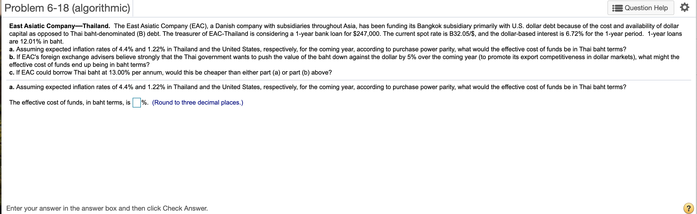 Solved Problem 6-18 (algorithmic) Question Help East Asiatic | Chegg.com