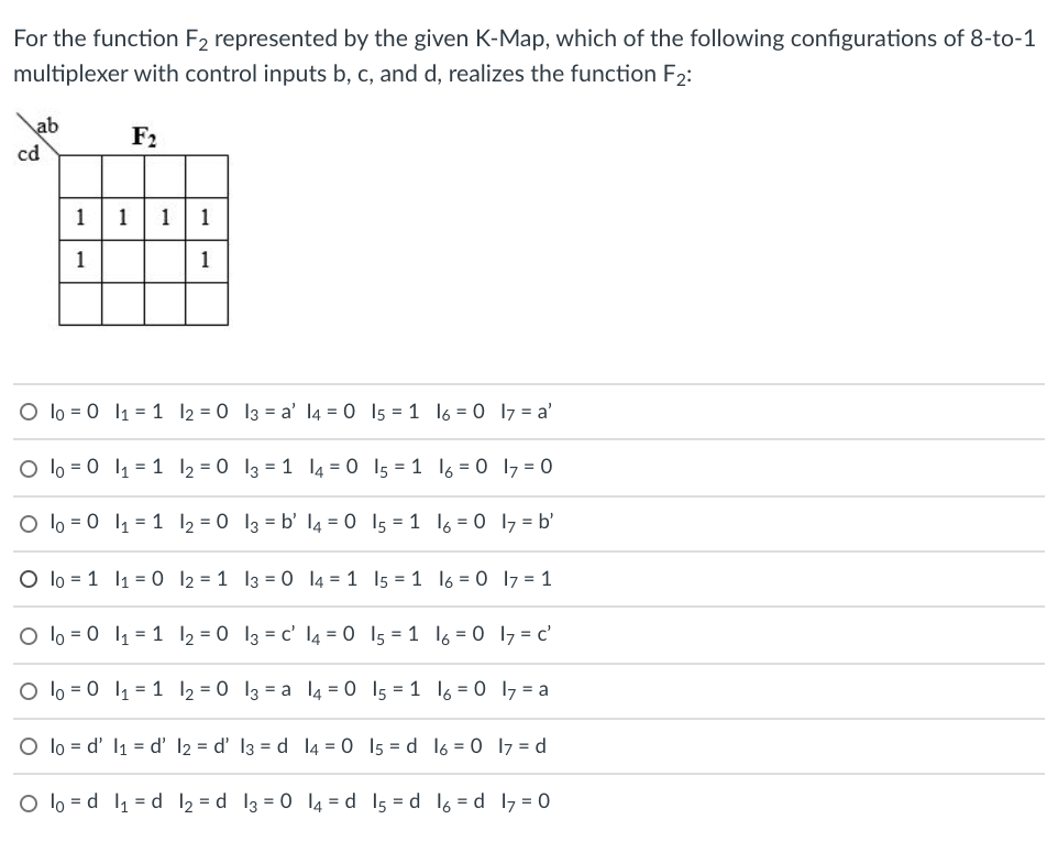 Solved For the function F2 represented by the given K-Map, | Chegg.com