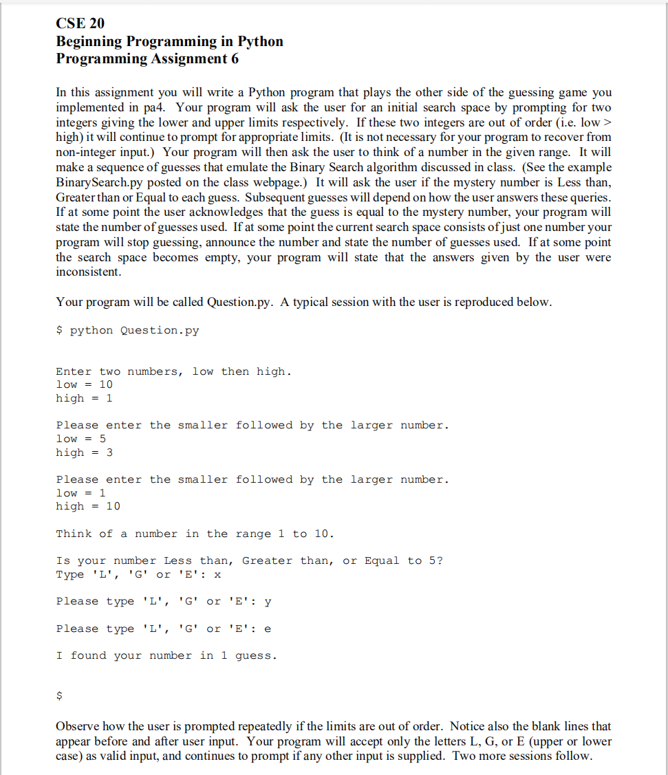 Solved CSE 20 Beginning Programming In Python Programming Chegg