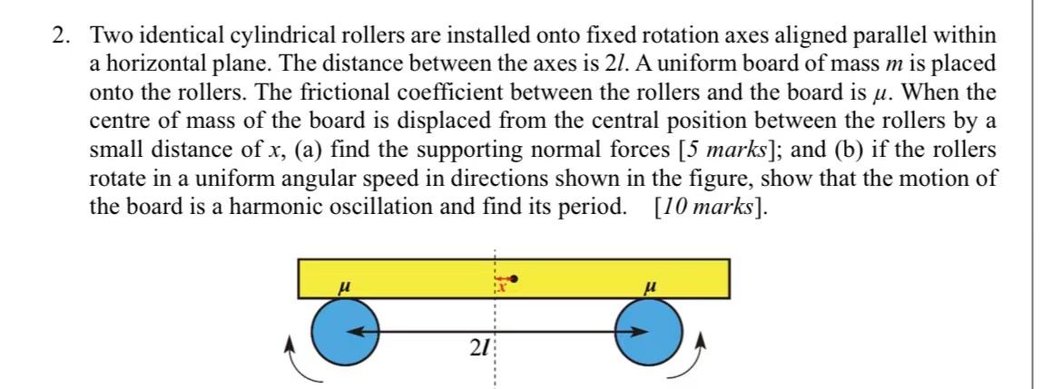 2. Two identical cylindrical rollers are installed | Chegg.com