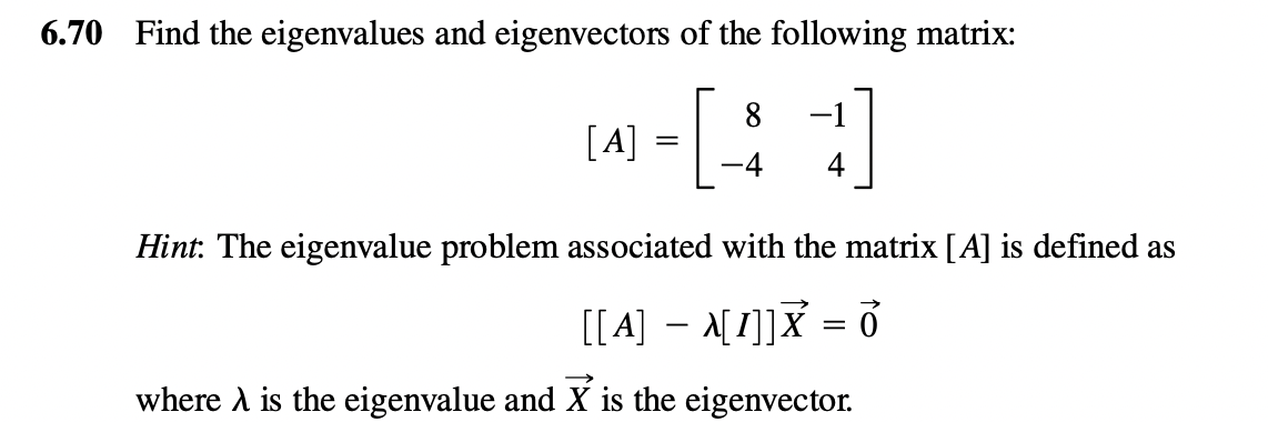 Solved 6.70 Find the eigenvalues and eigenvectors of the | Chegg.com