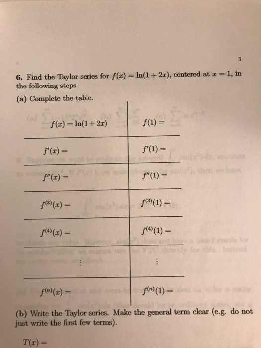 Solved 6. Find the Taylor series for f(x)-ln(1 + 2x), | Chegg.com
