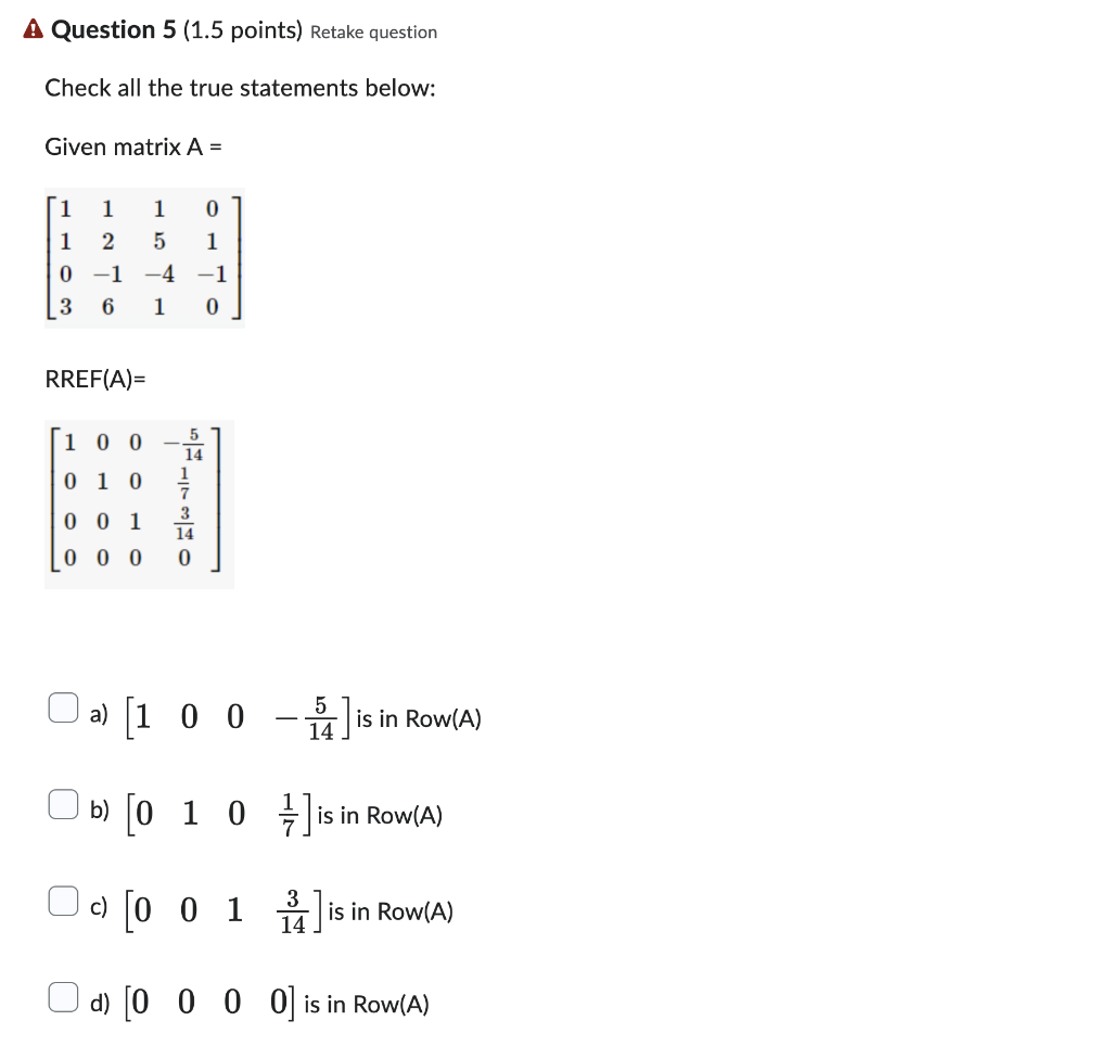 Solved A Question 5 (1.5 points) Retake question Check all | Chegg.com