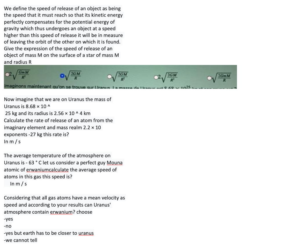 Solved We define the speed of release of an object as being | Chegg.com