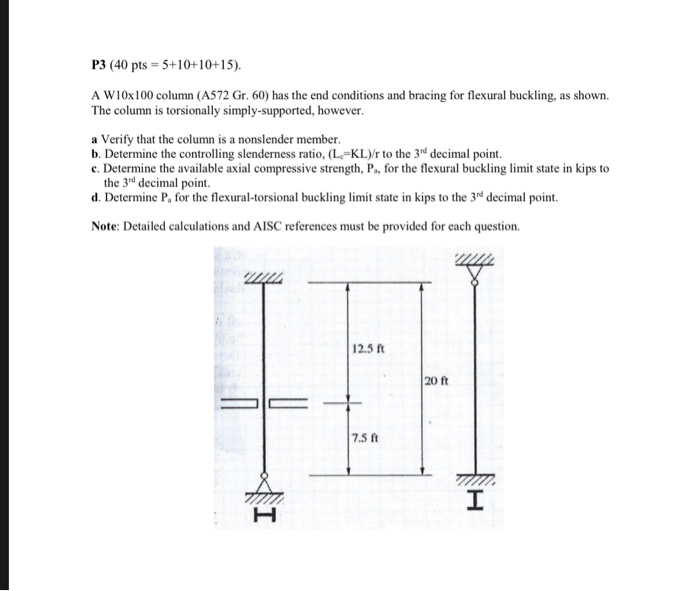 Solved P3 (40 pts 5+10+10+15) A W10x100 column (A572 Gr. 60) | Chegg.com
