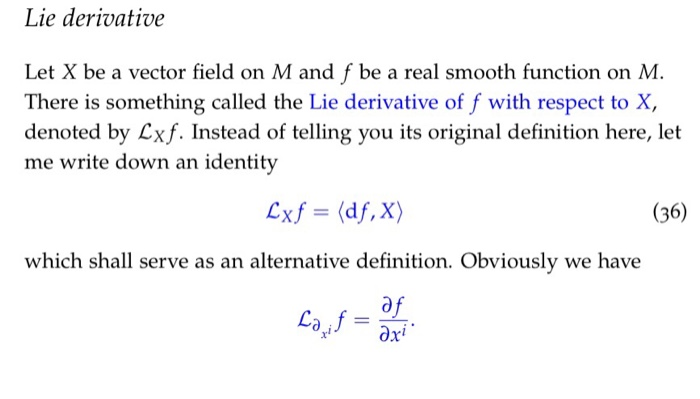 Solved Lie derivative Let X be a vector field on M and f be | Chegg.com