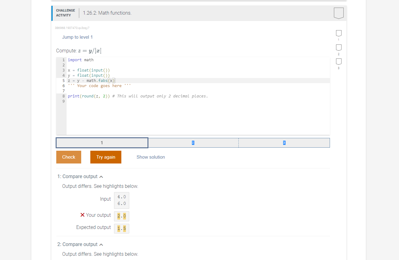 Solved CHALLENGE ACTIVITY 1.26.2: Math functions. 386968. | Chegg.com
