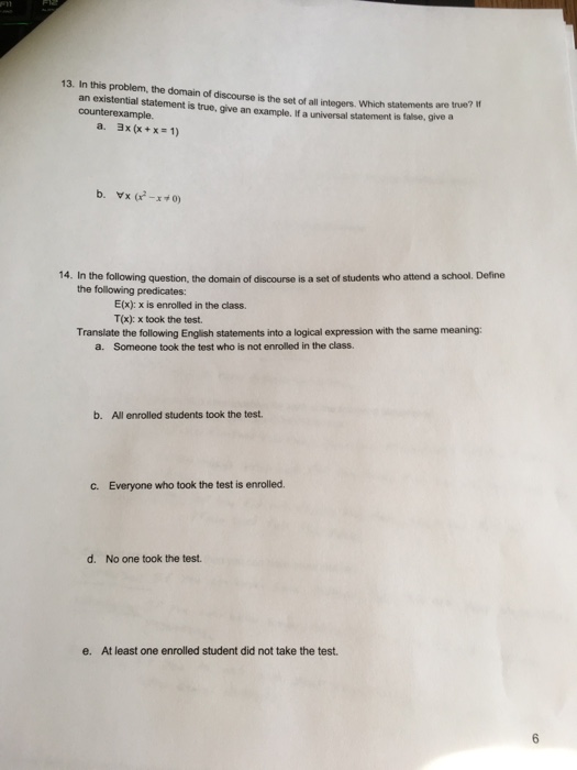 Solved 13. In this problem, the domain of discourse is the | Chegg.com