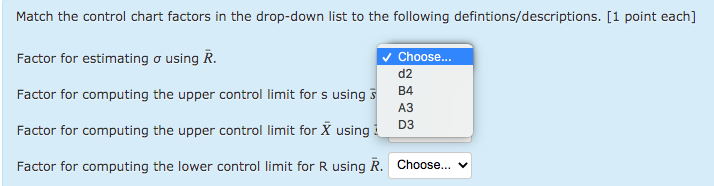 Solved Match the control chart factors in the drop-down list | Chegg.com