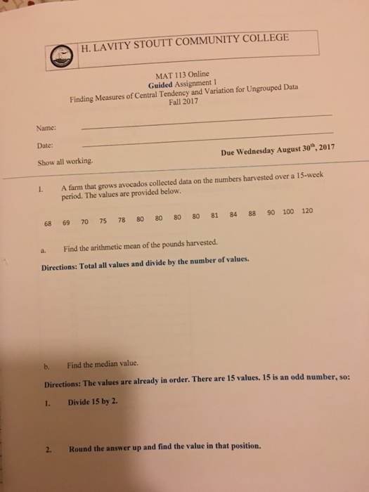 Solved H. LAVITY STOUTT COMMUNITY COLLEGE MAT 113 Online | Chegg.com