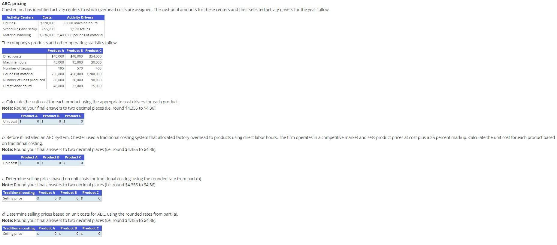 Solved Chester Inc. has identified activity centers to which | Chegg.com
