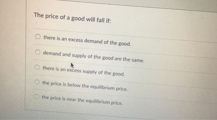 Solved The price of a good will fall if O there is an excess | Chegg.com