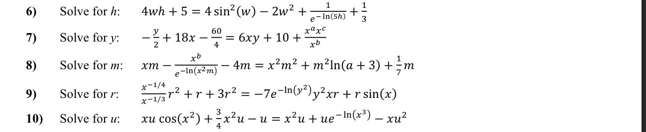 Solved PART II. Multi-Variate Equations For each of the | Chegg.com