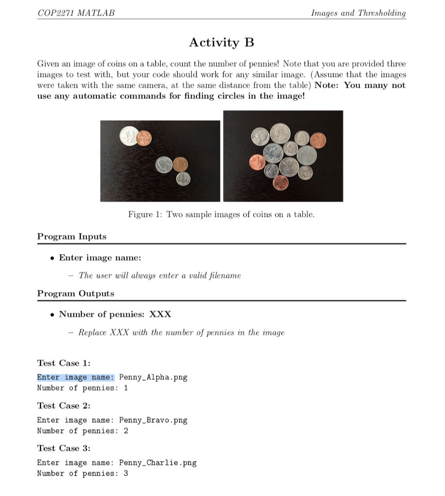 COP2271 MATLAB Images and Thresholding Activity B | Chegg.com