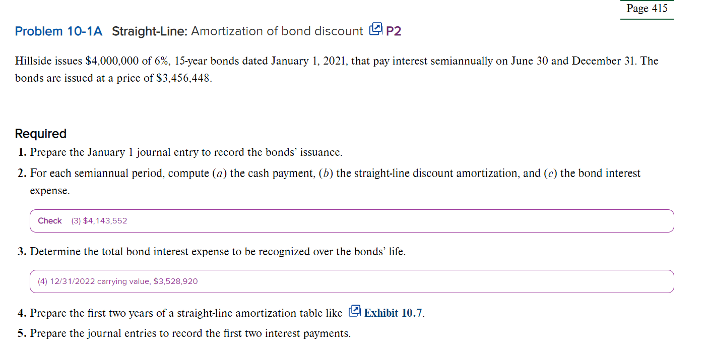 Solved Problem 10-1A Straight-Line: Amortization of bond | Chegg.com