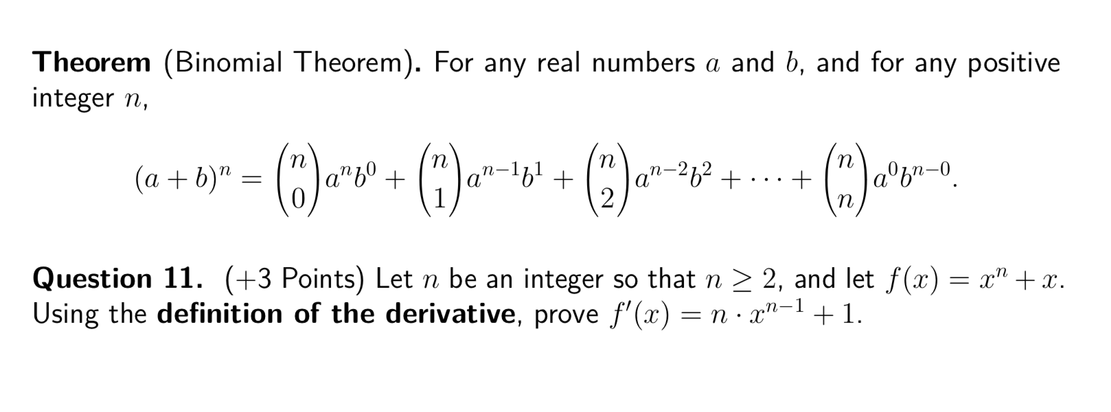 Solved Theorem (Binomial Theorem). For any real numbers a | Chegg.com
