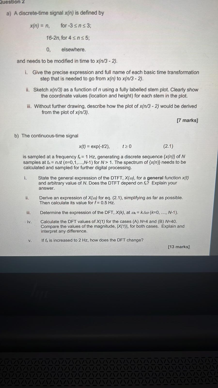 Solved a) A discrete-time signal x(n) is defined by x(n)=n, | Chegg.com