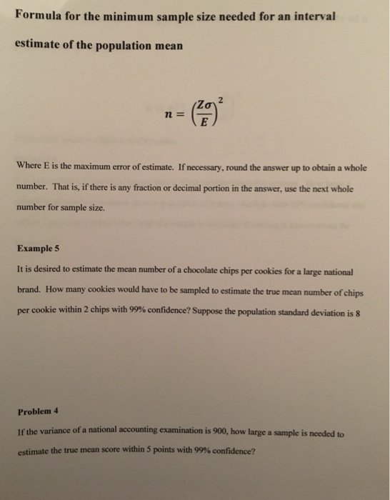Solved Formula for the minimum sample size needed for an | Chegg.com