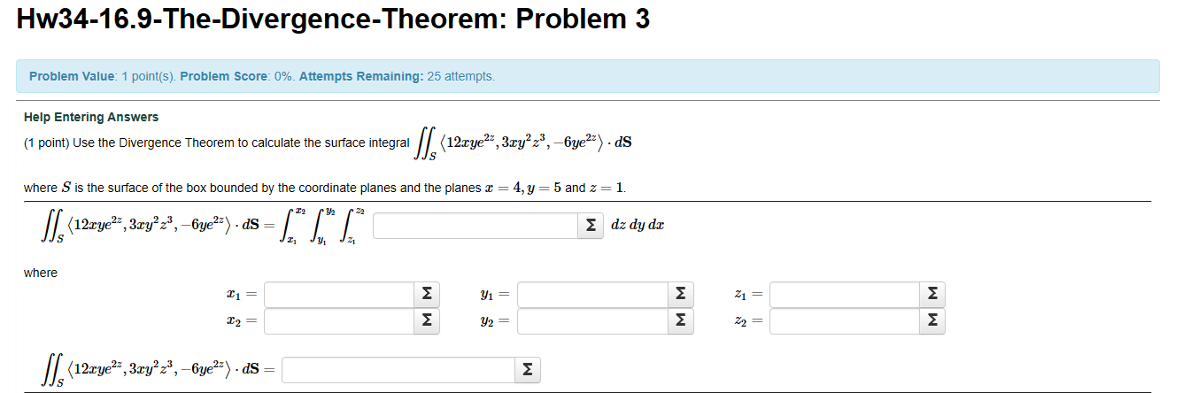 Solved Hw34-16.9-The-Divergence-Theorem: Problem 3 Problem | Chegg.com