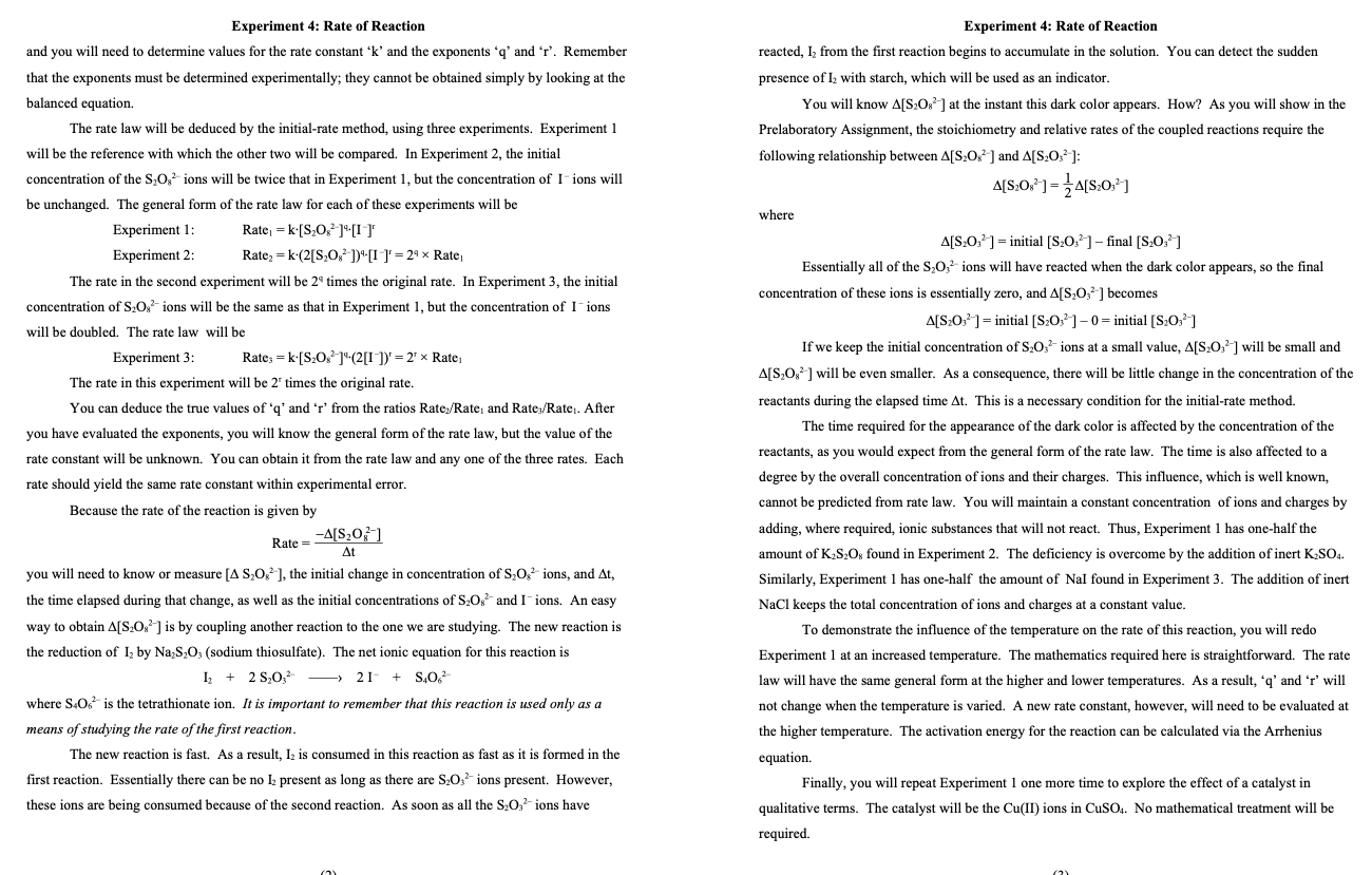 Experiment 4 Rate Of Reaction Introduction Some