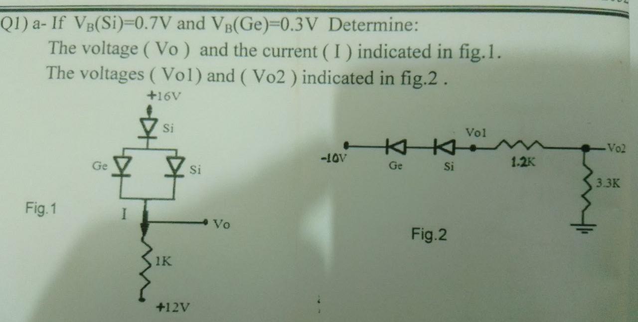 Solved Q1) a- If VB(Si)=0.7V and VB(Ge)=0.3V Determine: The | Chegg.com