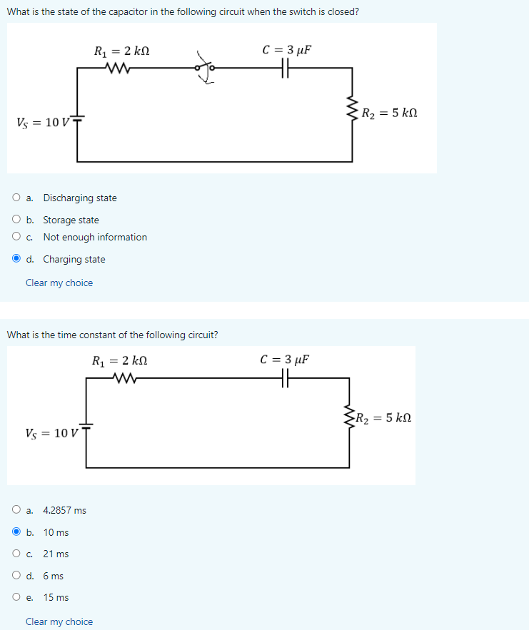 Solved What is the voltage across the capacitor when the | Chegg.com